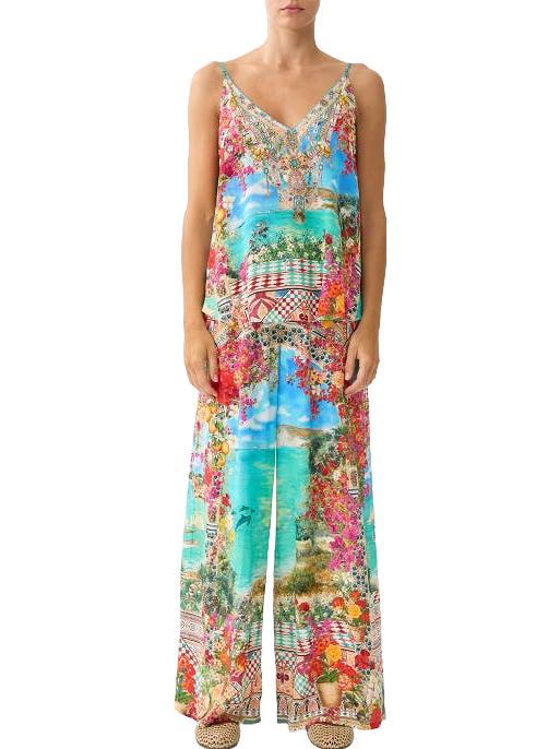 CAMILLA V Neck Cami with Adjustable Straps and Crystal Embellishments